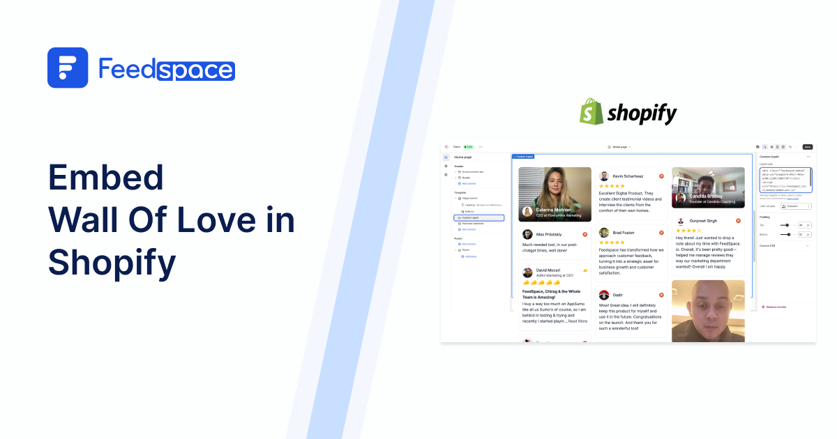 Embed Feedspace Wall of Love on Shopify stores easily