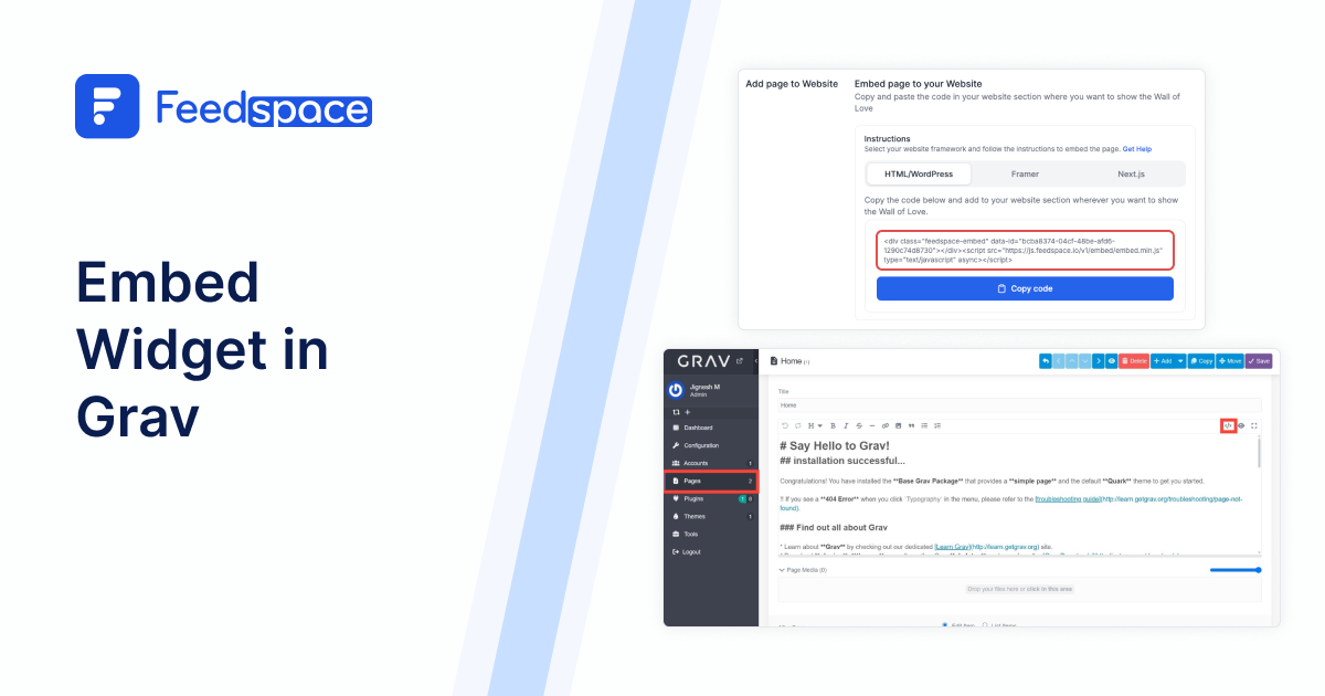 Embed Feedspace Widget in Grav